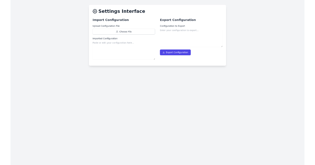 React Settings Import Export Component | Tailwind UI