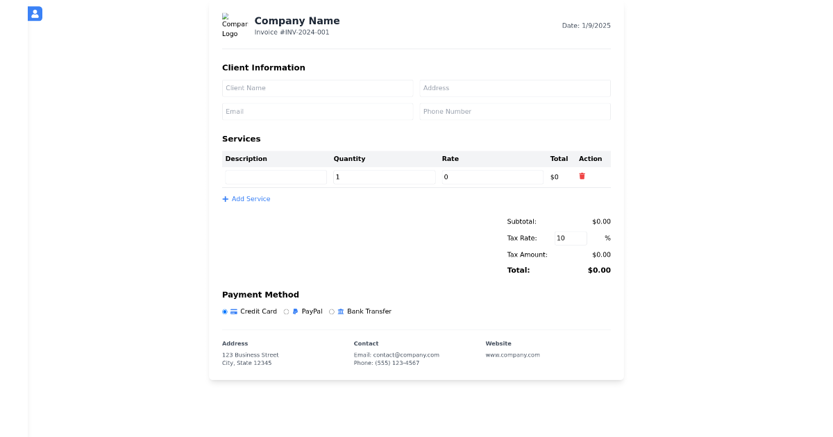 Billing Invoice - Free React, Tailwind Component