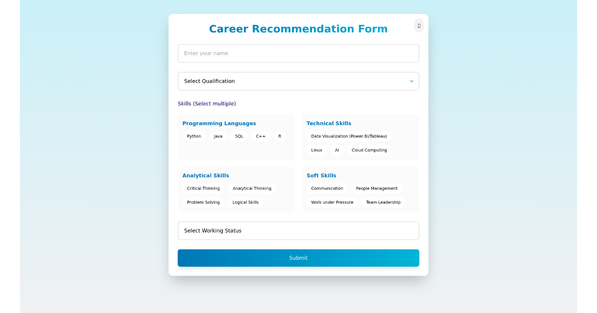 Career Recommendation Form - Free React, Tailwind Component