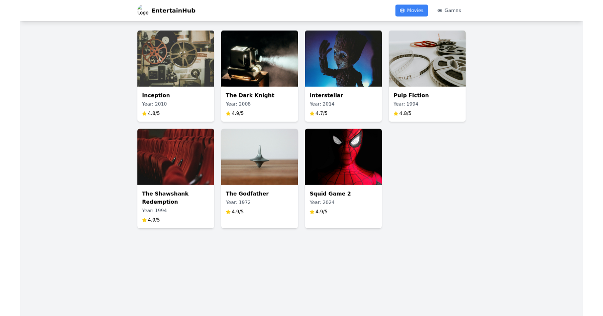 Movies and Games Showcase - Free React, Tailwind Component