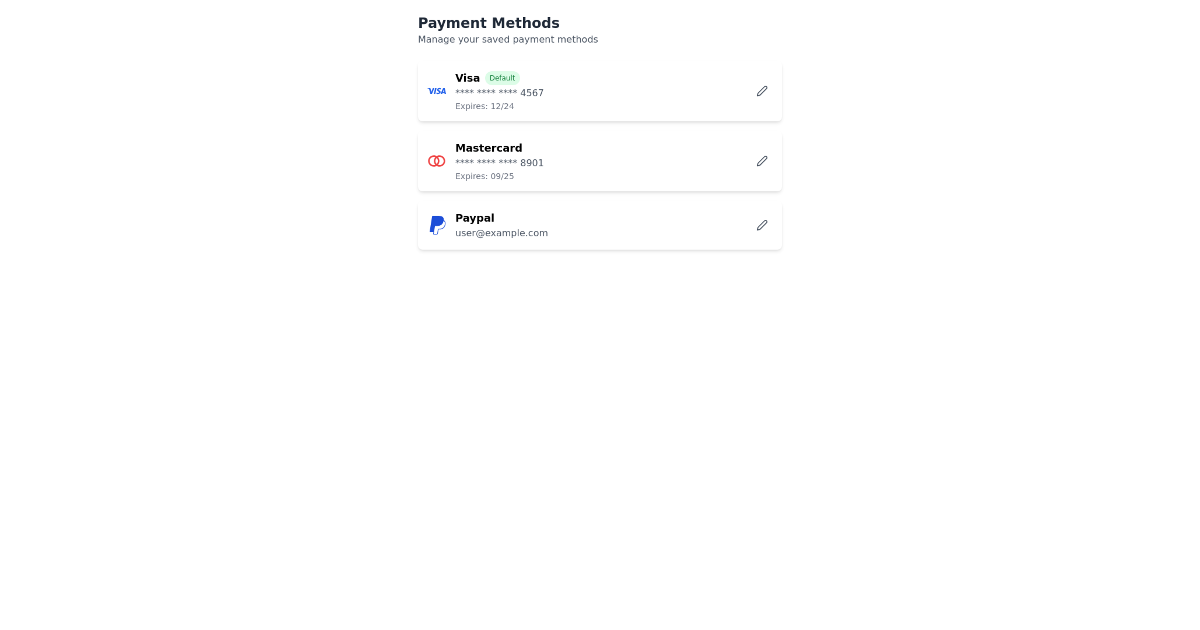 Payment Method List - Free React, Tailwind Component