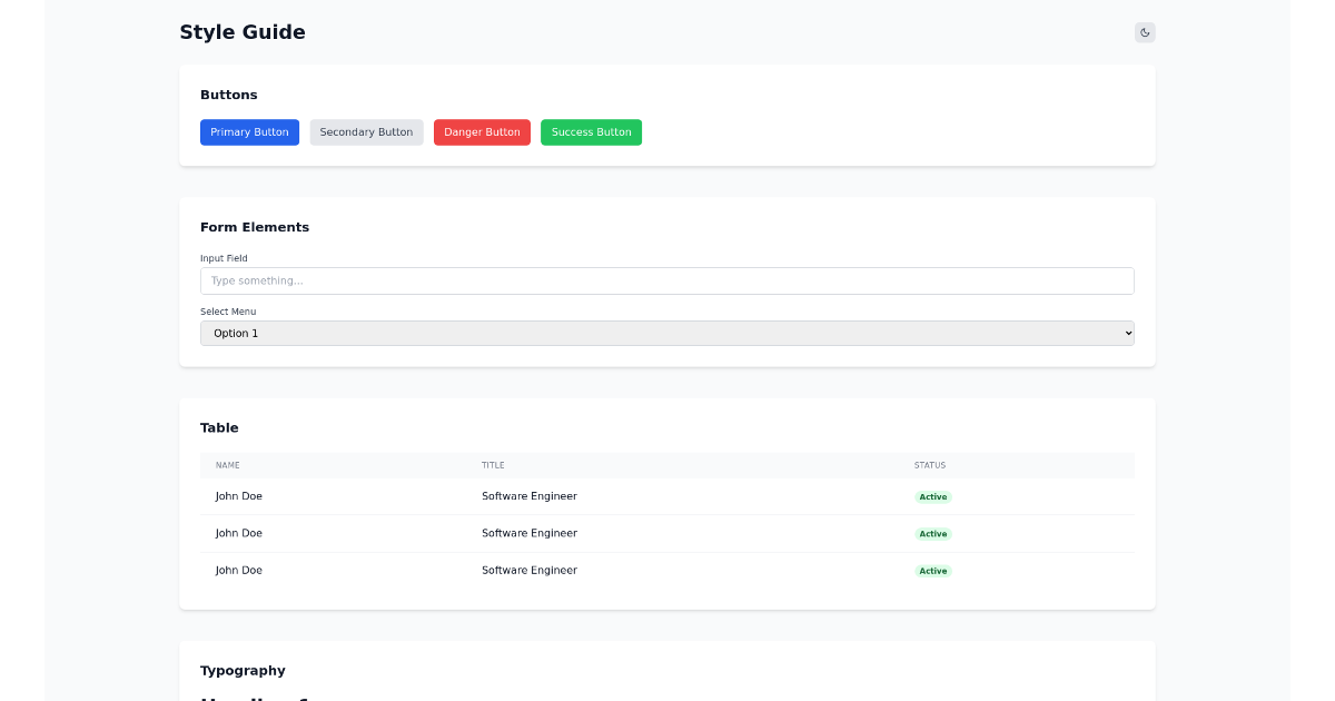 Style Guide - Free React, Tailwind Component