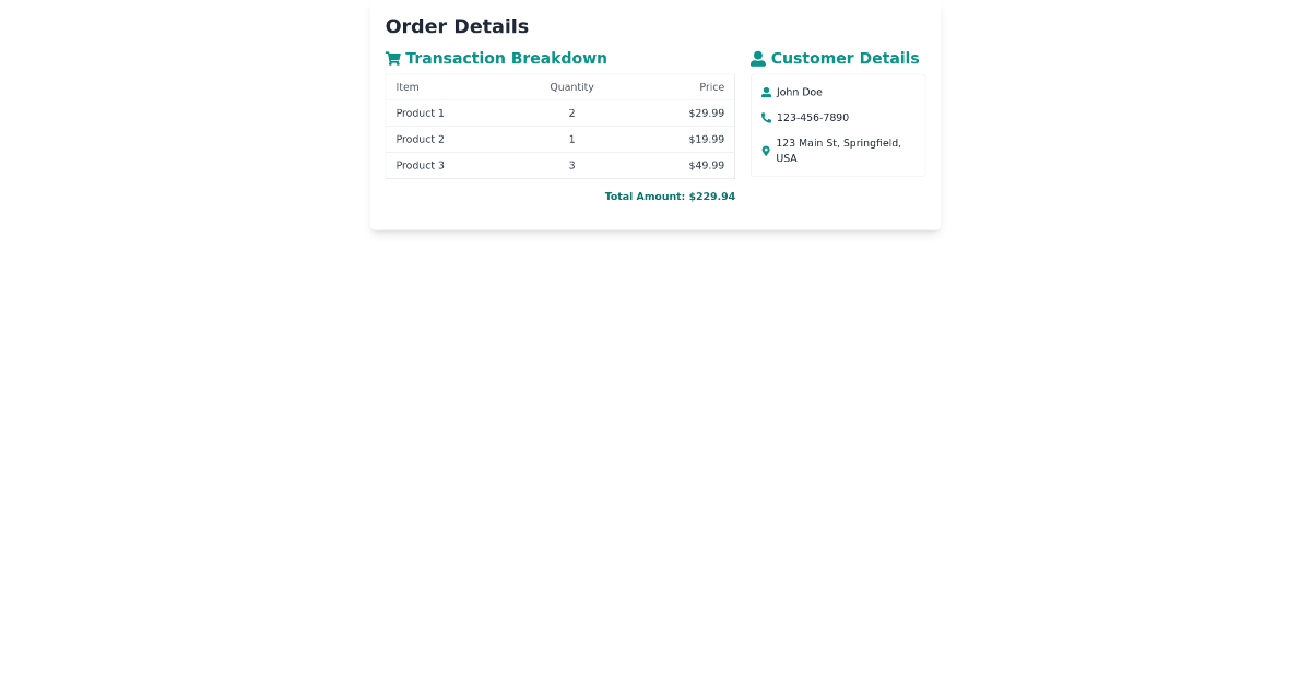Order Details - Free React, Tailwind Component