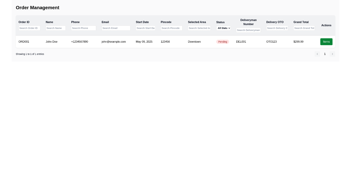 Order Management Table - Free React, Tailwind Component