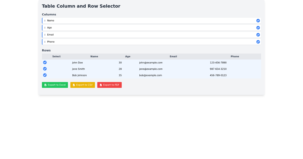 Table Column Row Selector - Free React, Tailwind Component