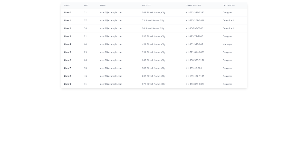 Scrollable Table - Free React, Tailwind Component