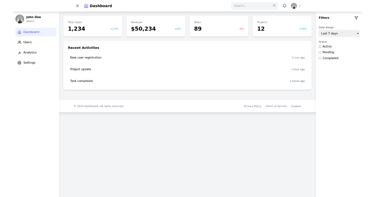 Dashboard - Free React, Tailwind Component