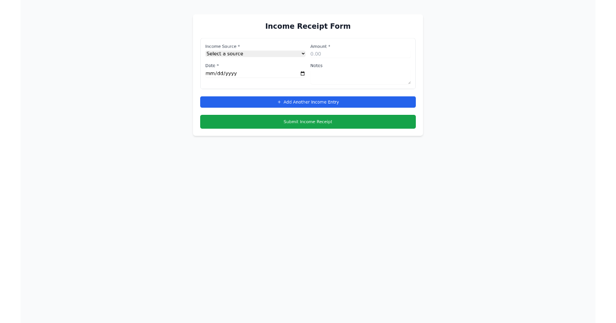 Income Receipt Form - Free React, Tailwind Component