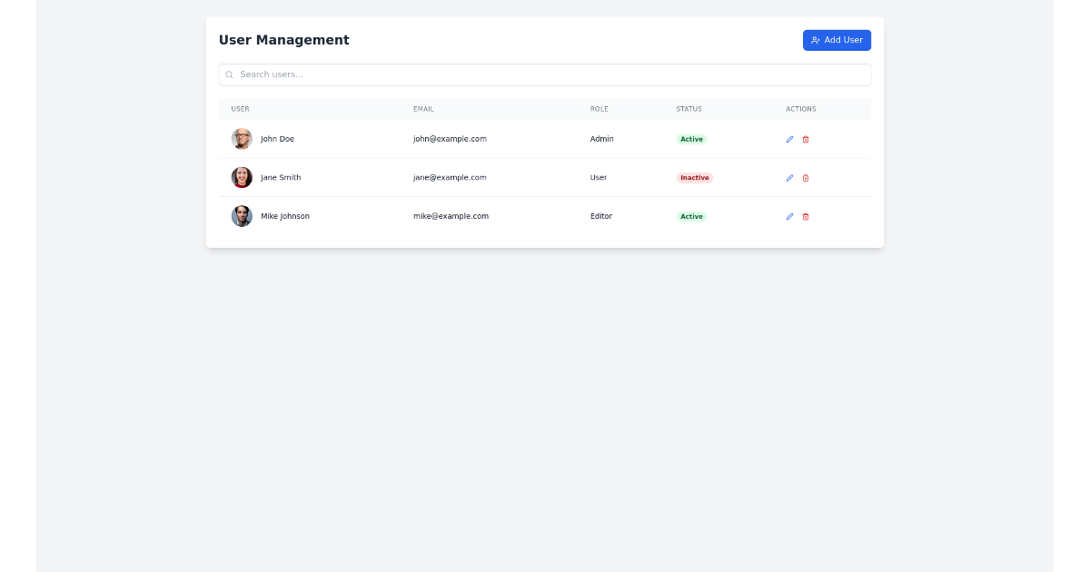 User Management - Free React, Tailwind Component