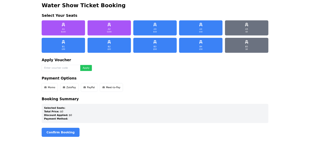 Ticket Booking System - Free React, Tailwind Component