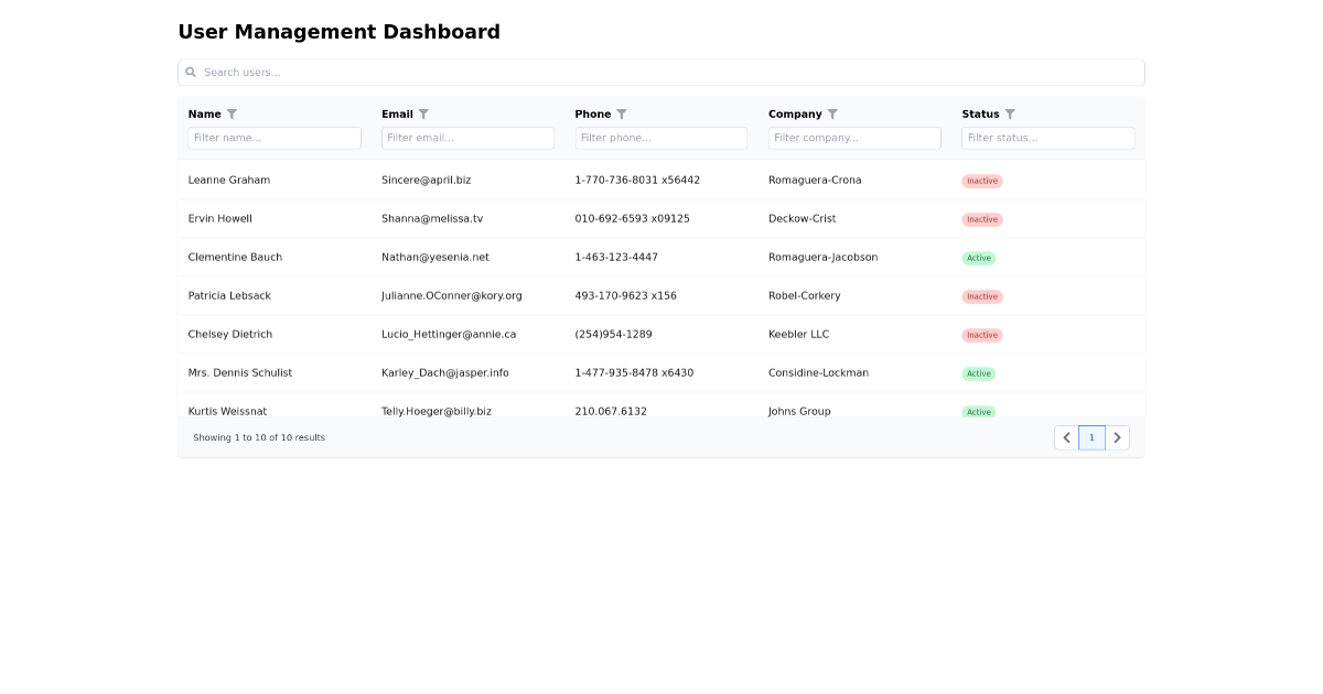 User Table - Free React, Tailwind Component