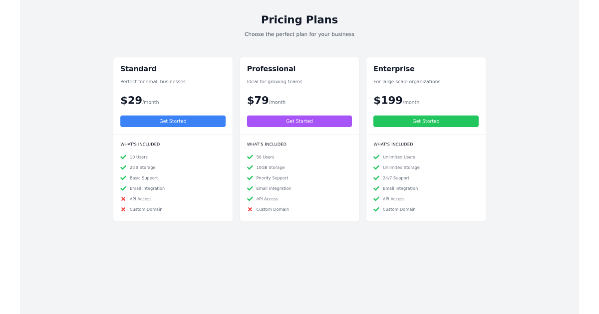 Pricing Table - Free React, Tailwind Component
