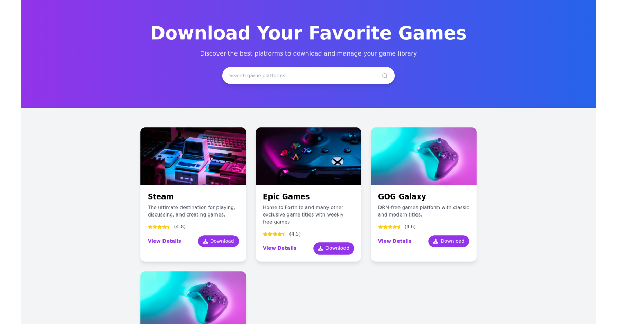 Game Download Apps - Free React, Tailwind Component