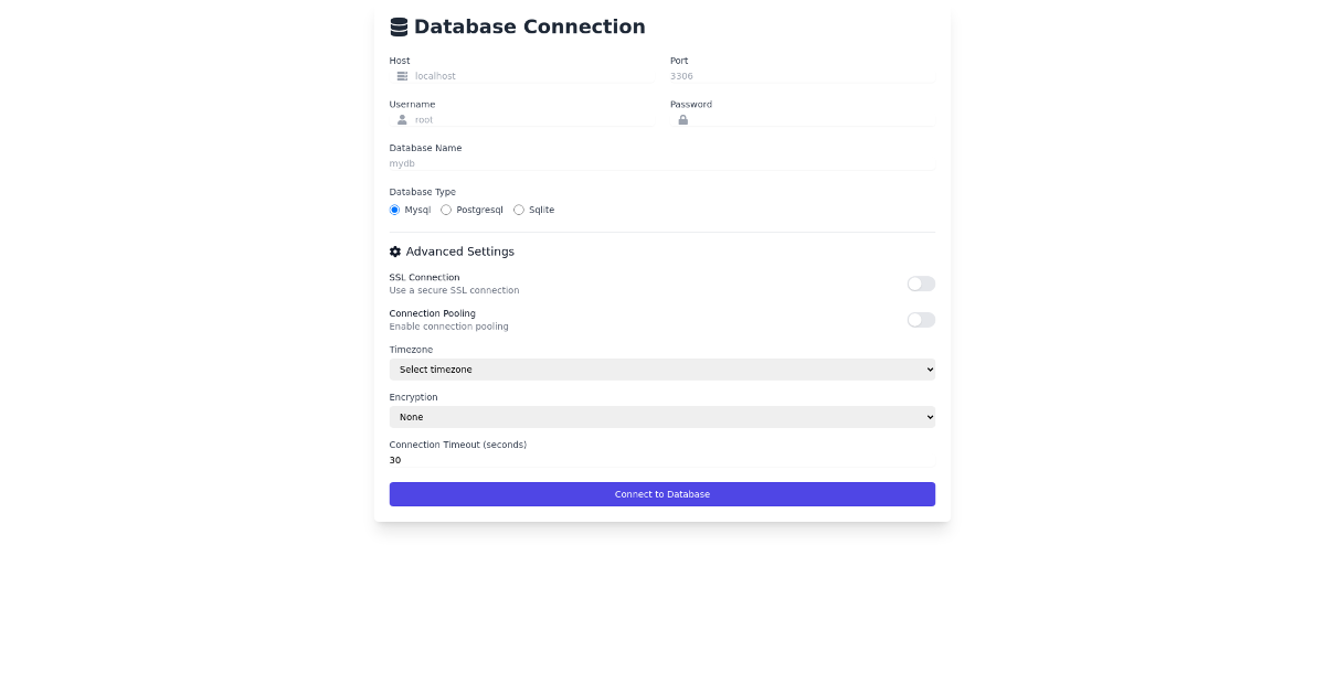 Database Connection Form - Free React, Tailwind Component