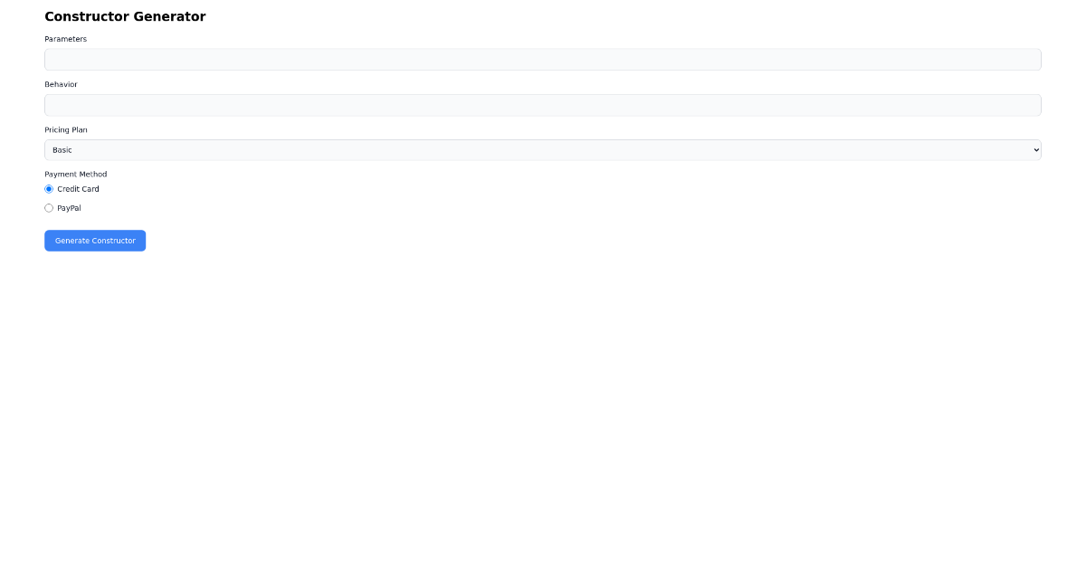 Create a Payment Constructor Interface using Tailwind CSS and React