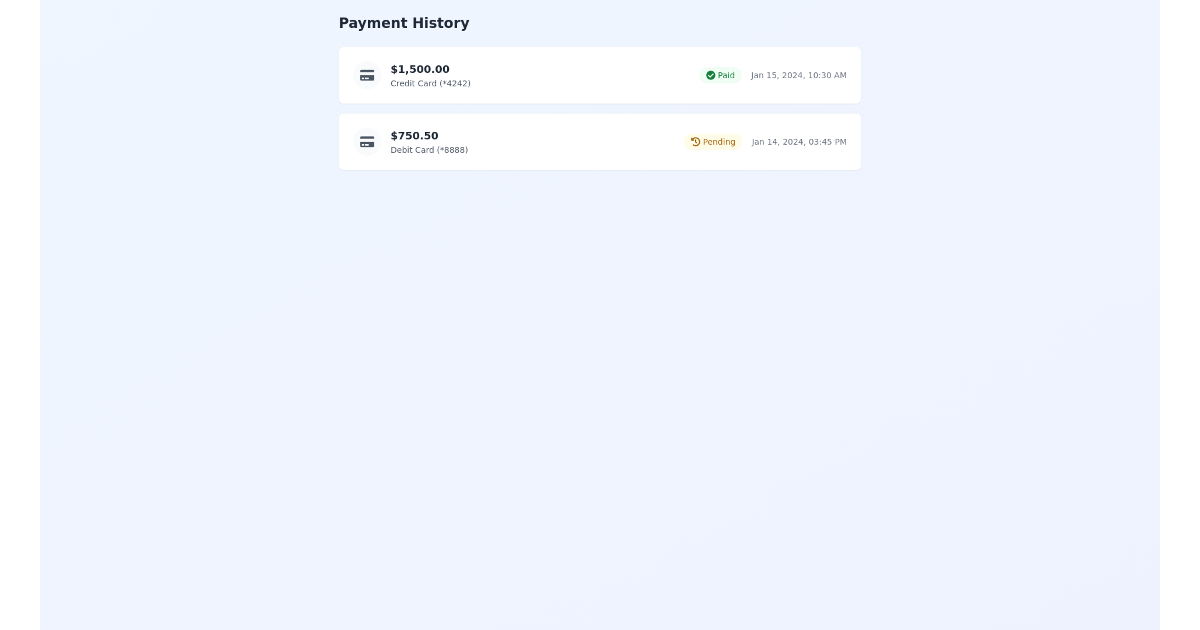 Transaction Card - Free React, Tailwind Component