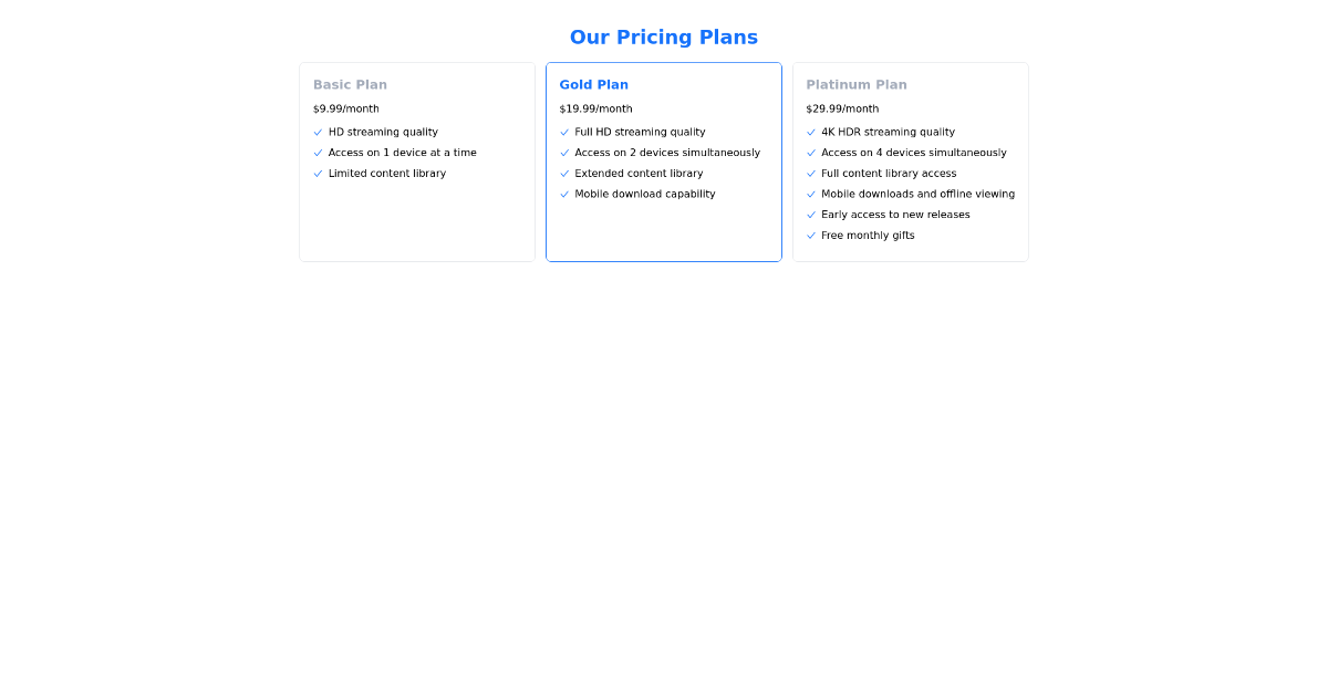Pricing Plan Options - Free React, Tailwind Component