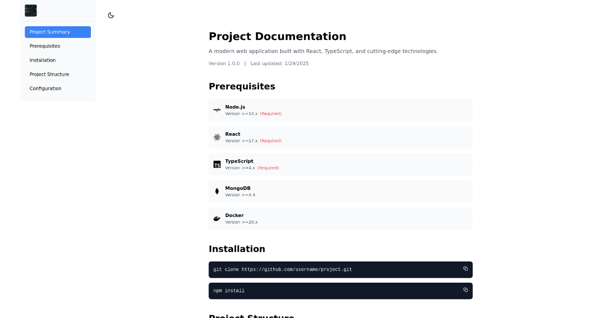 Documentation Page - Free React, Tailwind Component