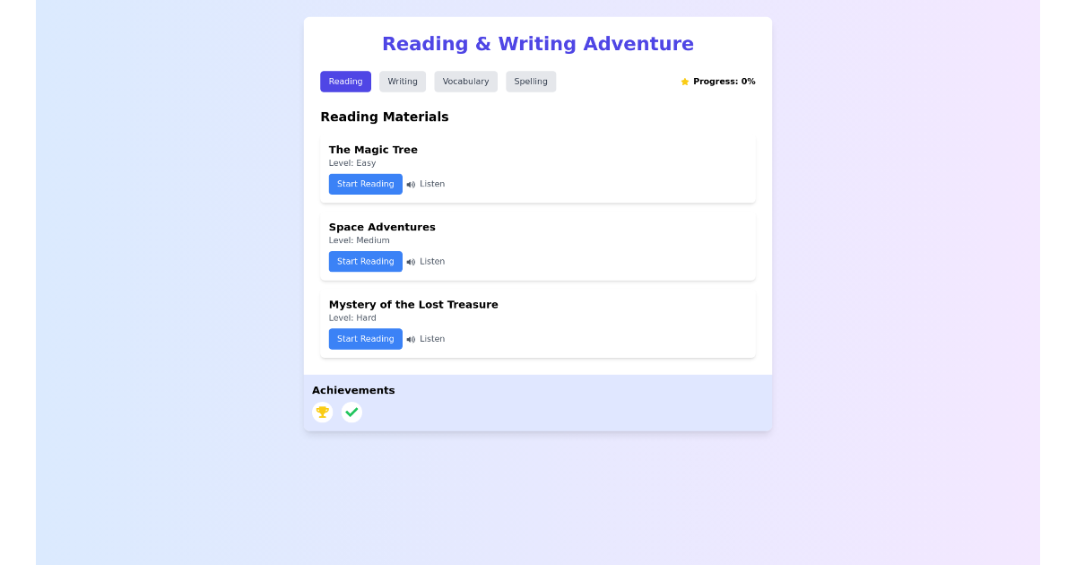 Reading Writing Program - Free React, Tailwind Component