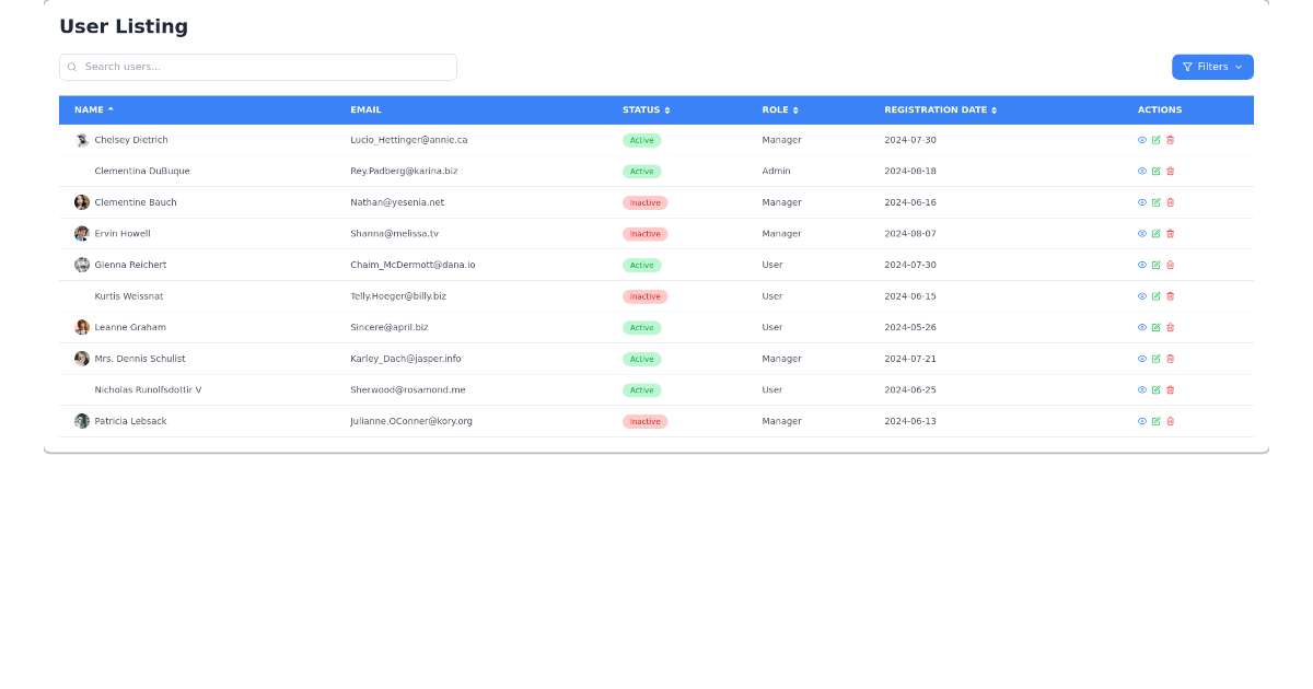 User Listing Page - Free React, Tailwind Component