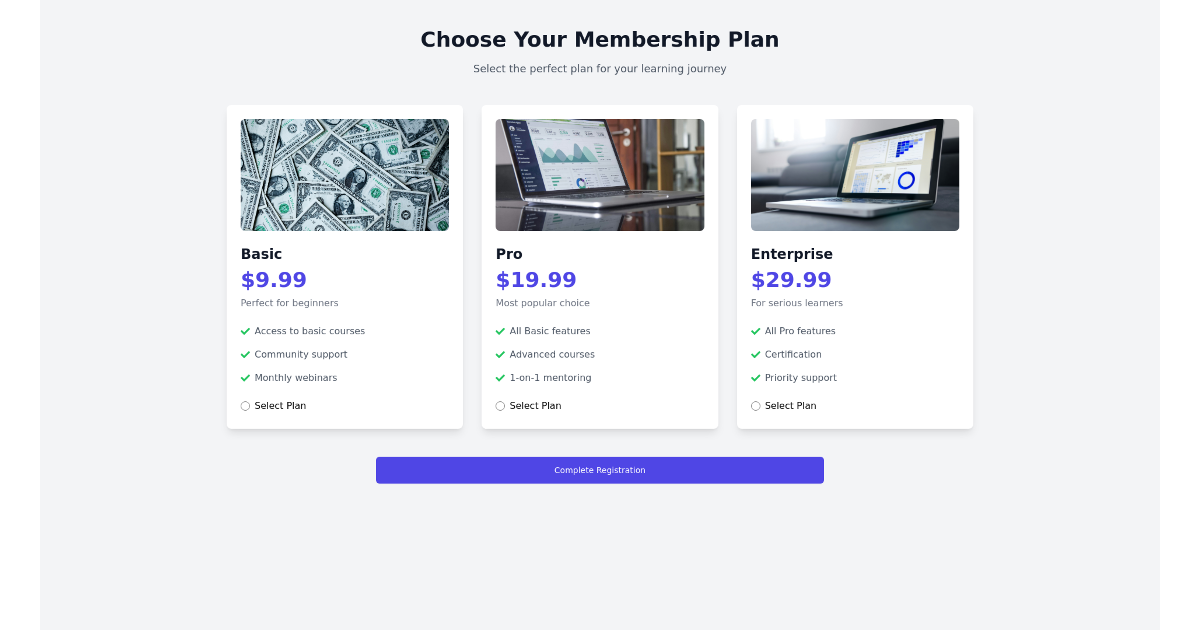 Membership Registration - Free React, Tailwind Component