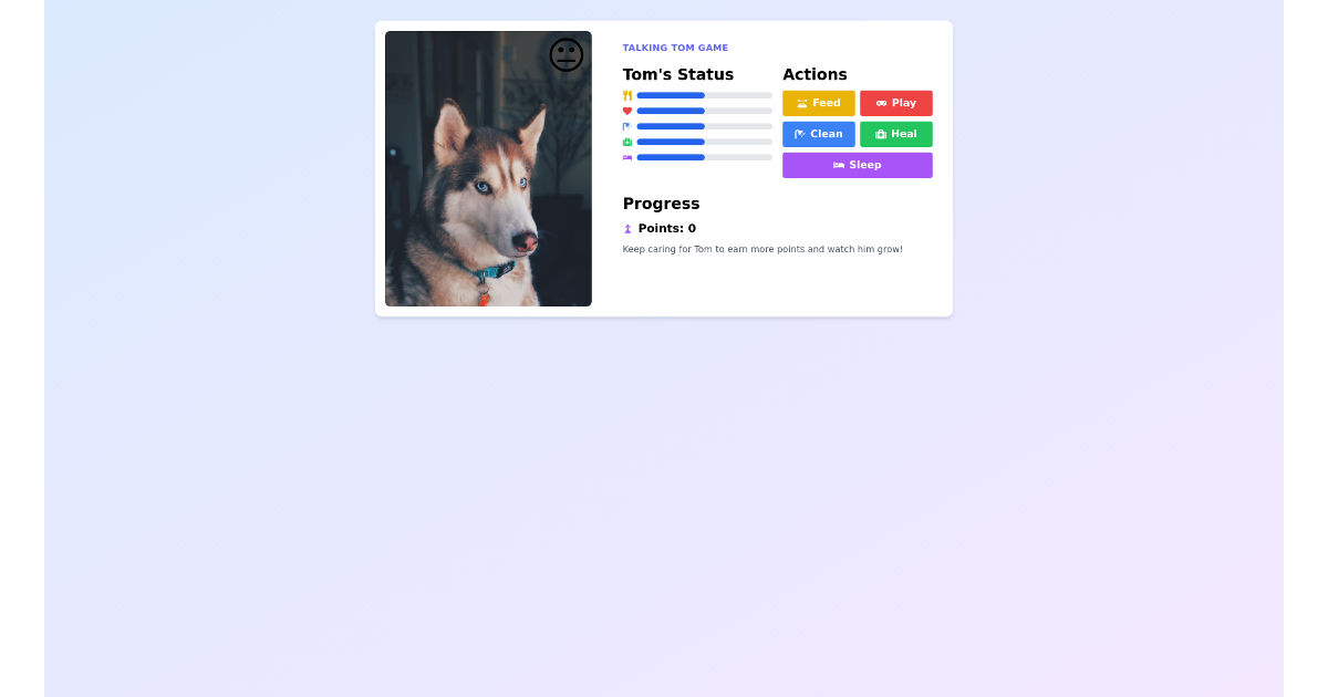 Pet Care Game - Free React, Tailwind Component