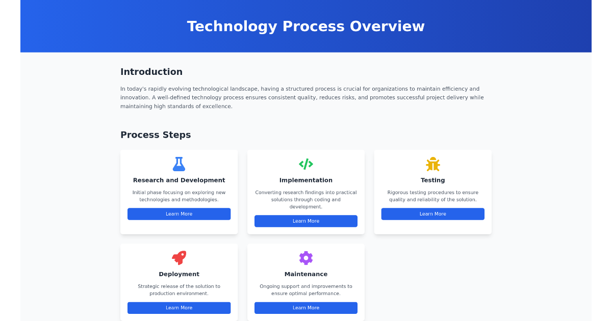 Technology Process Overview - Free React, Tailwind Component