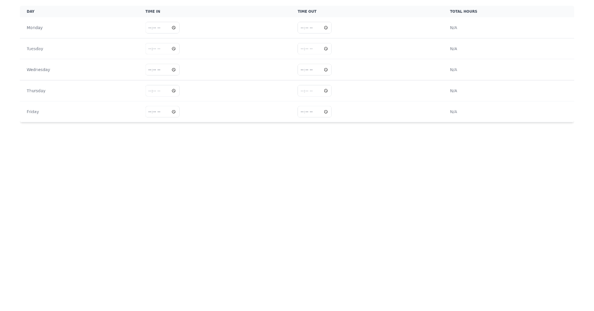 Efficient Time Sheet Table Component In React With Tailwind 9849