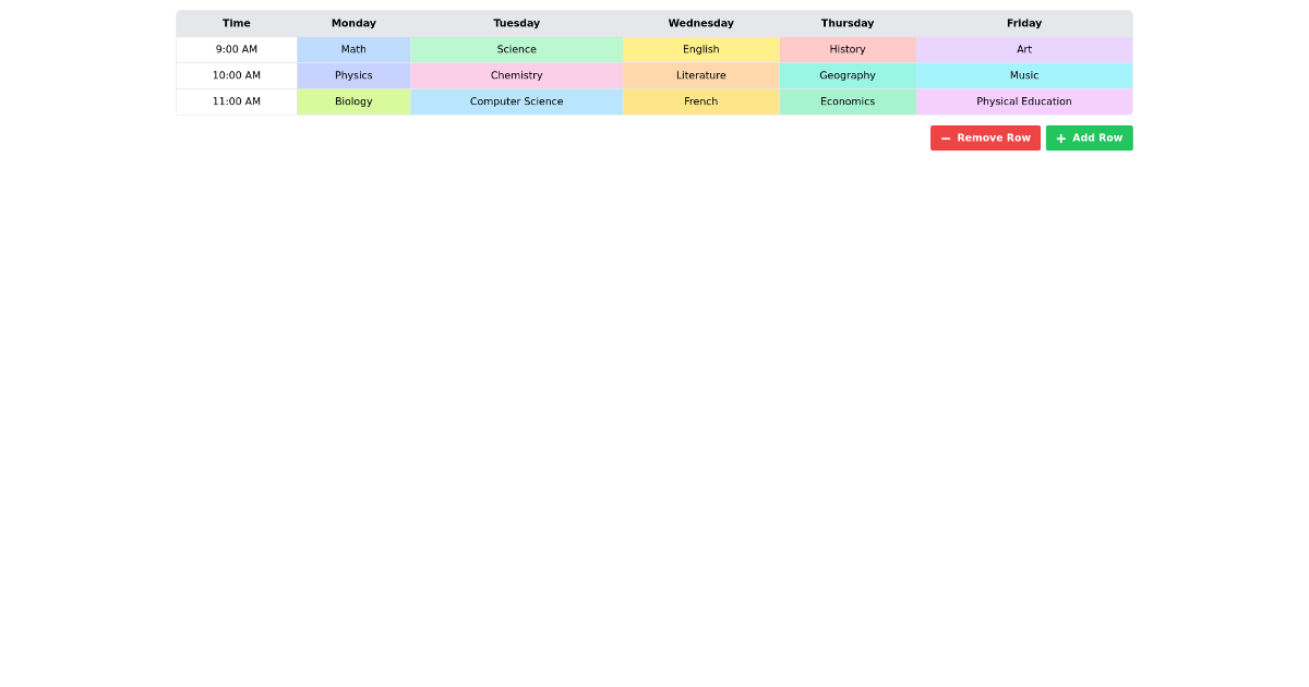 Time Table - Free React, Tailwind Component