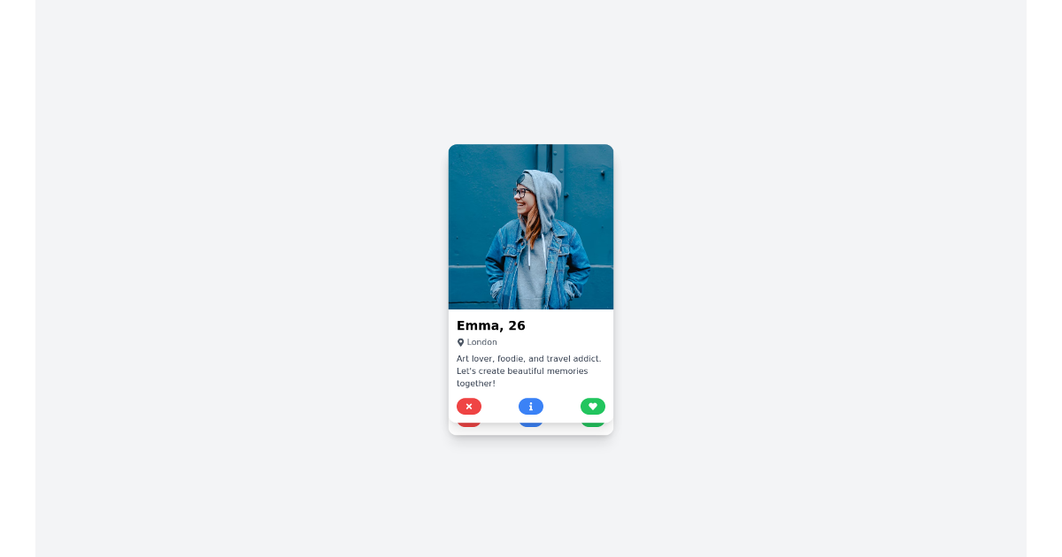 React Tinder Style Card Components with Tailwind CSS