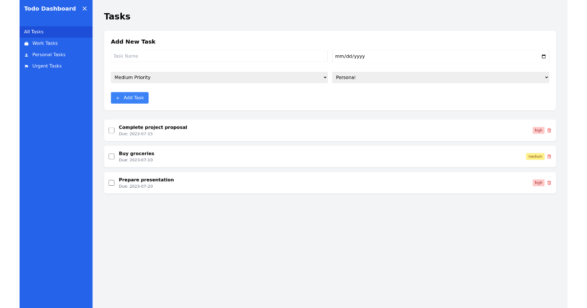 Todo Dashboard - Free React, Tailwind Component