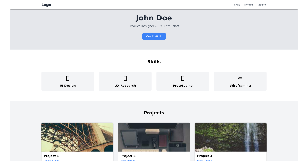 Portfolio Landing Page - Free React, Tailwind Component