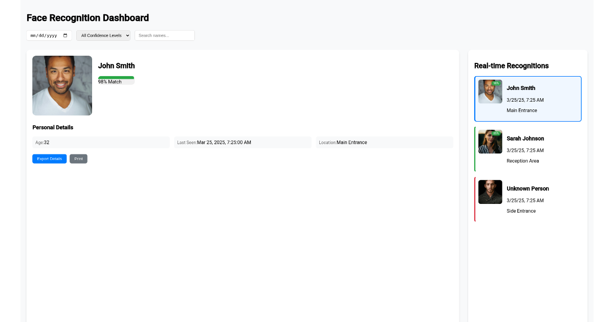 Face Recognition Dashboard - Free Angular, Css Component