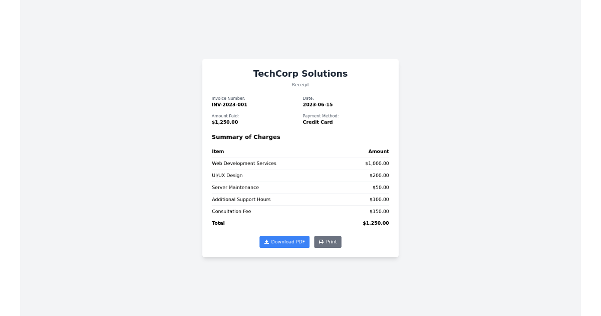 Receipt Template - Free React, Tailwind Component