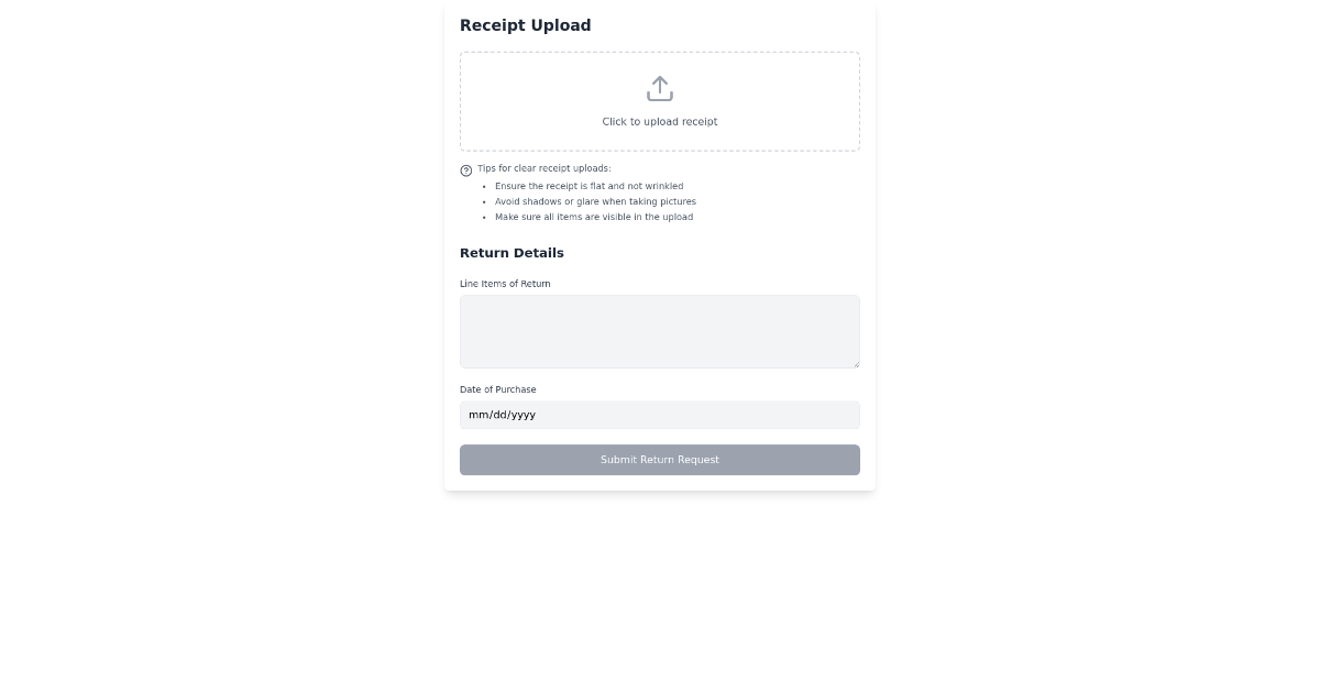 Receipt Upload Form - Free React, Tailwind Component