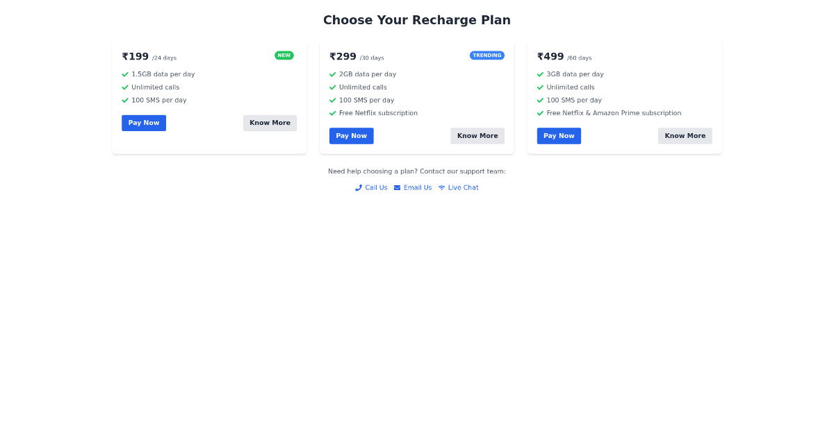 Recharge Plan Card - Free React, Tailwind Component