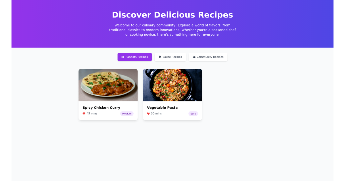 Recipe Home Page - Free React, Tailwind Component