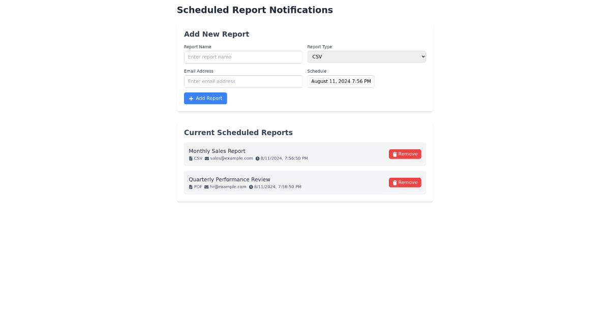 Report Scheduler - Free React, Tailwind Component