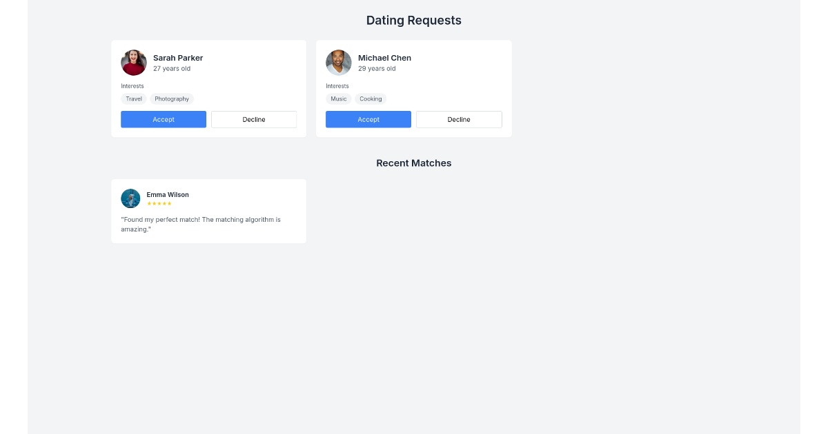 Dating Requests Dashboard - Free Html, Tailwind Component