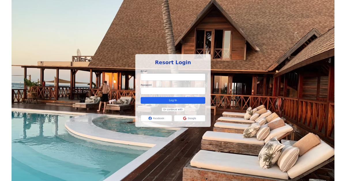 Elegant Resort Login Interface with Social Options | React & Tailwind