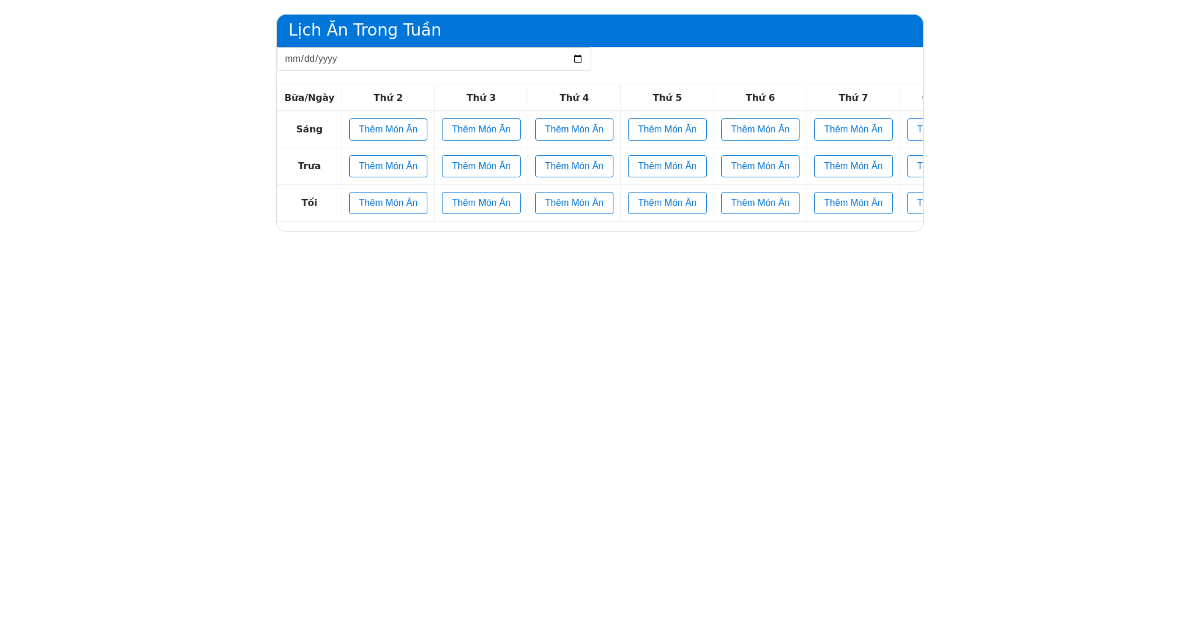 Meal Schedule Planner - Free Html, Bootstrap Component