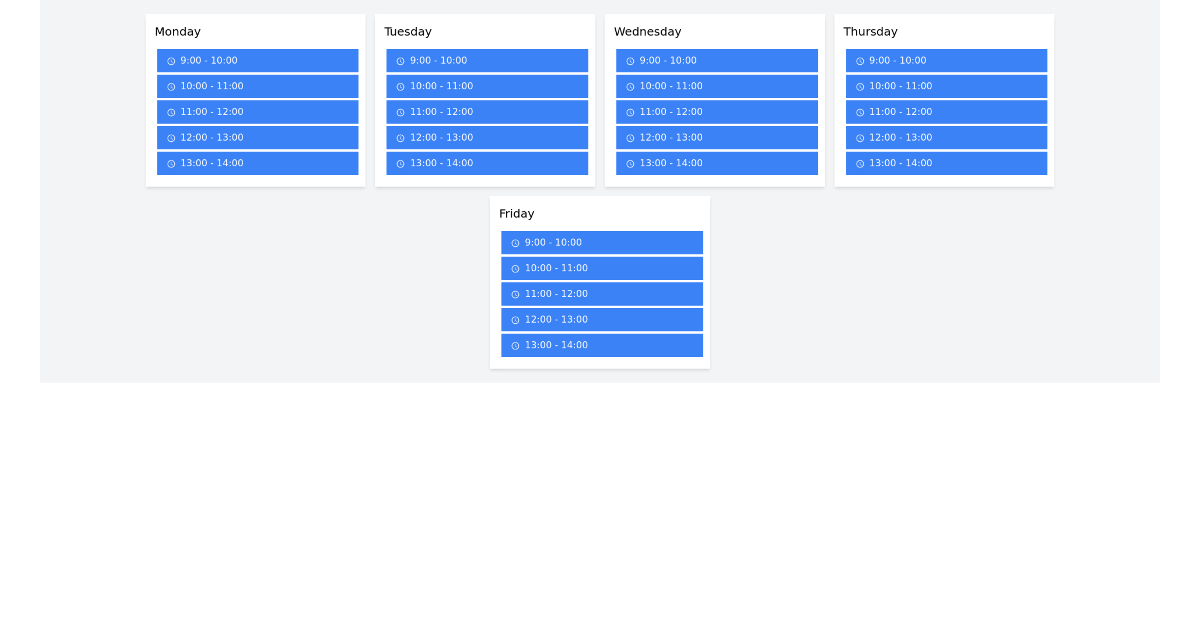 Reservation Timetable - Free React, Tailwind Component
