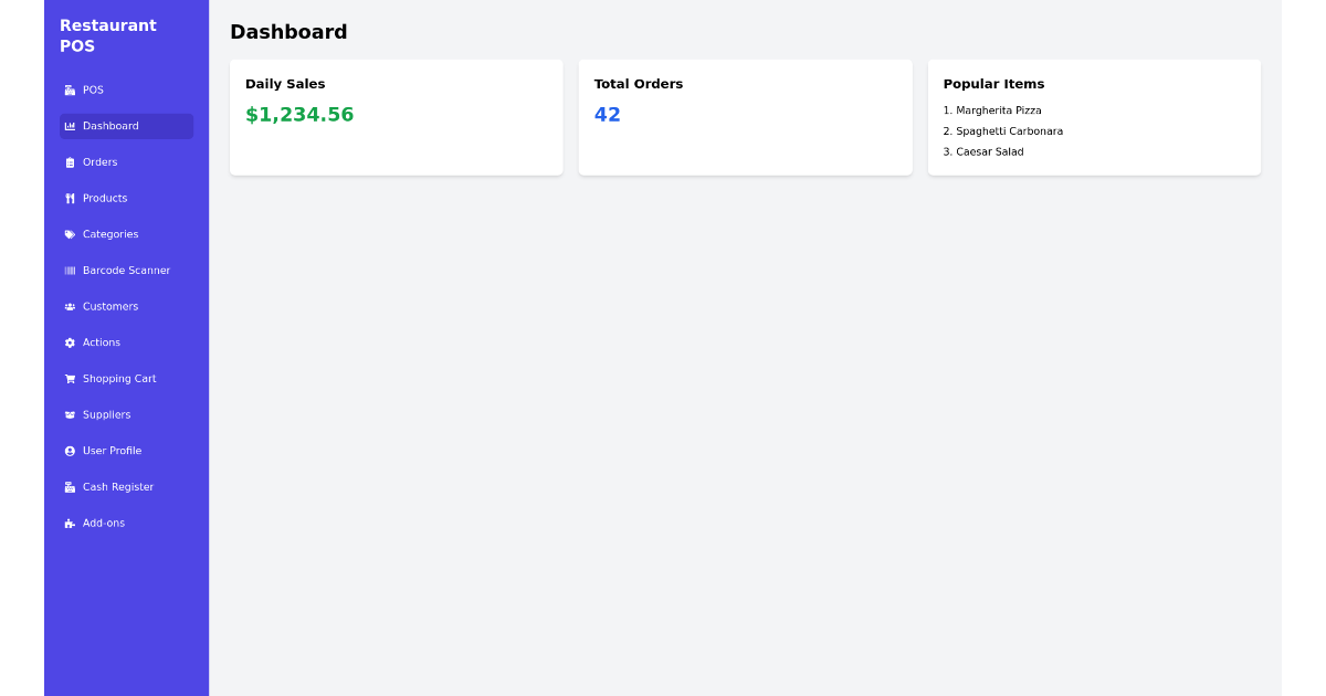 Pos System Dashboard - Free React, Tailwind Component