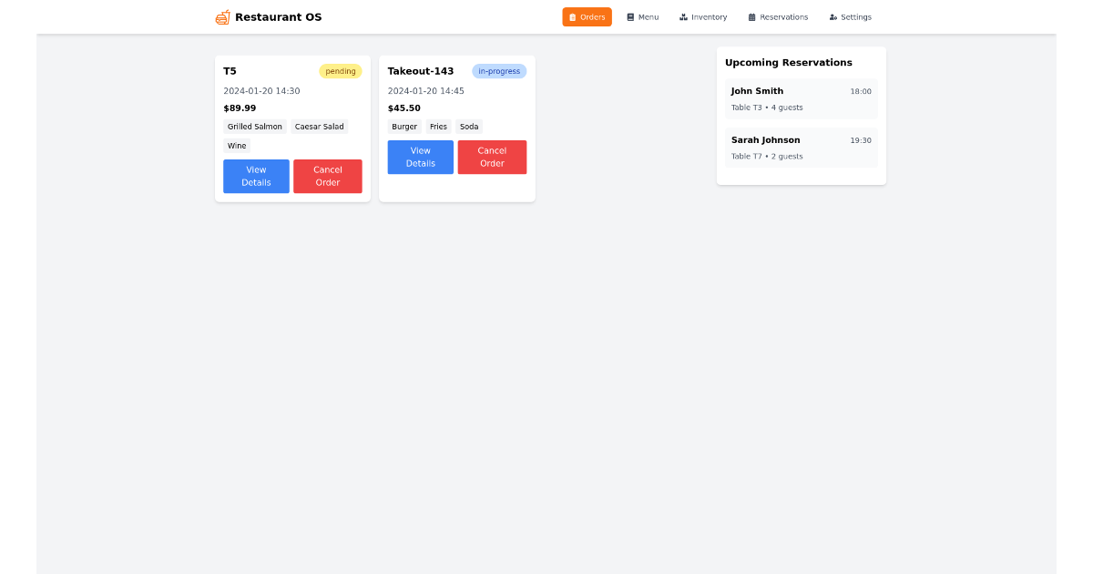 Restaurant Dashboard - Free React, Tailwind Component