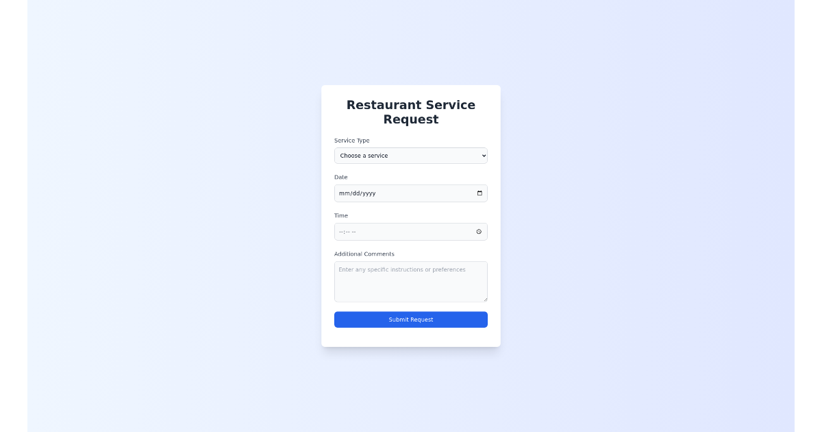 Restaurant Service Request - Free Html, Tailwind Component