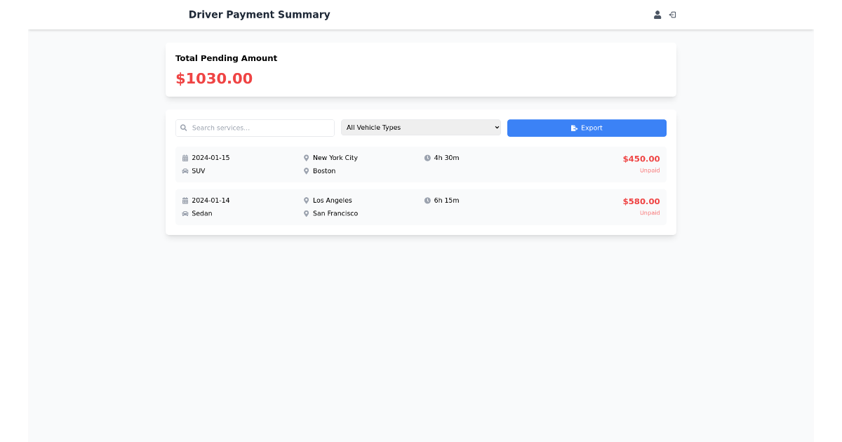 Driver Payment Summary - Free React, Tailwind Component