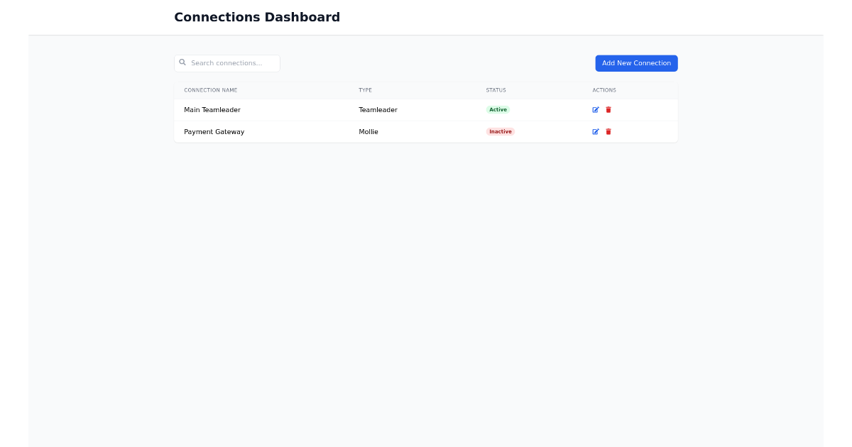 SaaS Dashboard for Managing Connections | Teamleader & Mollie OAuth
