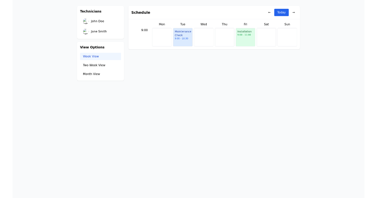 Technician Schedule Calendar - Free Html, Tailwind Component