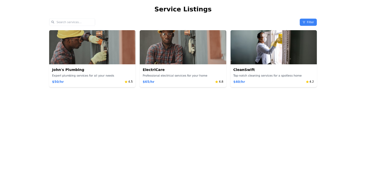 Service Listing - Free React, Tailwind Component
