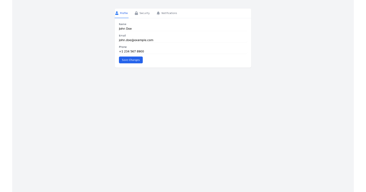 React Tailwind Setting Account Tab View Component